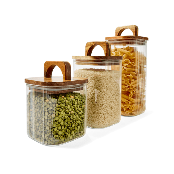 Set of 3 Linear Glass Canisters with Acacia Lids - Anko | Target Australia