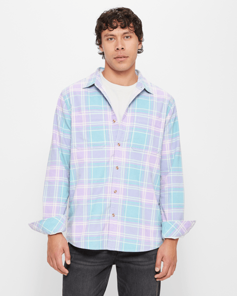 Long Sleeve Cord Print Check Shirt - Commons - Lilac Check | Target ...
