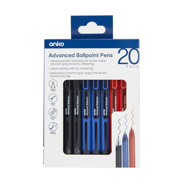 20 Pack Advanced Ballpoint Pens, Black, Blue and Red - Anko | Target ...