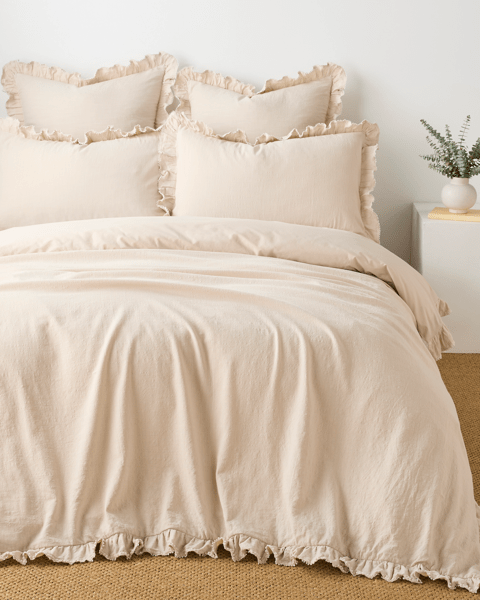 Kiara Australian Cotton Textured Stonewash Ruffle Quilt Cover Set ...