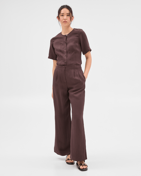 Summer Twill Pleat Waist Wide Leg Pants - Preview - Bitter Chocolate ...