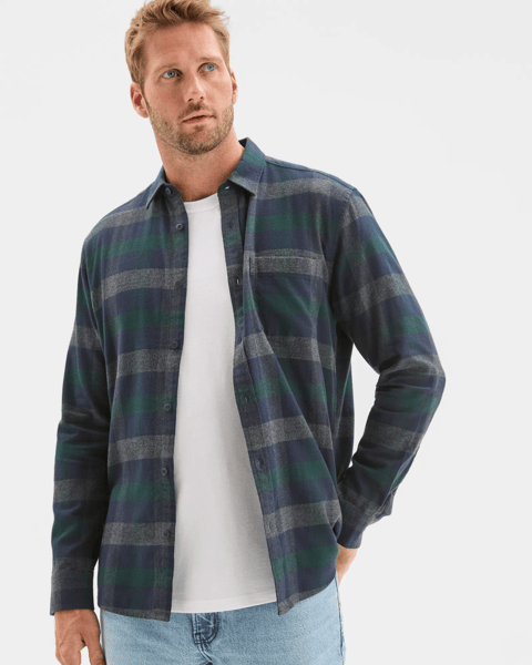 Australian Cotton Long Sleeve Flannelette Shirt - Winter Green | Target ...