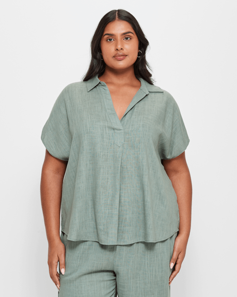 Plus Size Linen Blend Curve Hem Top | Target Australia