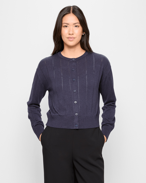 Long Sleeve Crew Neck Rib Cardigan - Preview | Target Australia