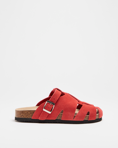 Caged Leather Moulded Cork Sandal - Nita - Red | Target Australia