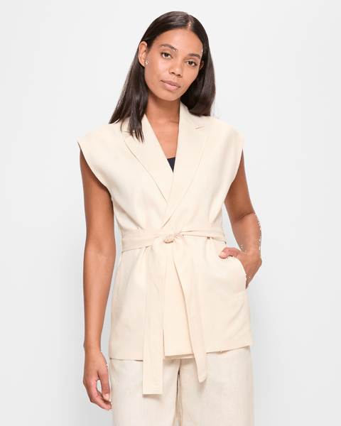European Linen Longline Sleeveless Jacket - Preview | Target Australia