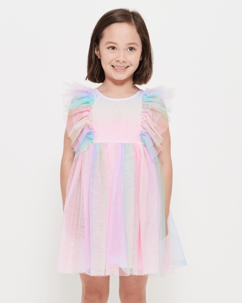 Flutter Sleeve Rainbow Tulle Dress | Target Australia