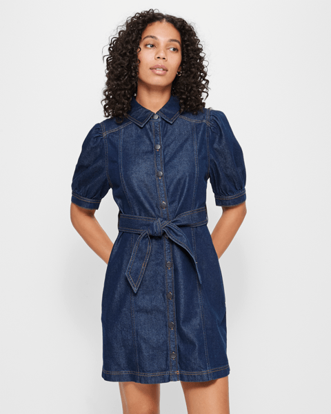 Puff Sleeve Panelled Denim Dress | Target Australia