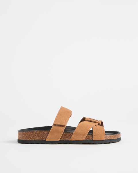 Womens Cross Strap Genuine Leather Moulded Cork Sandal - Kaya - Tan ...