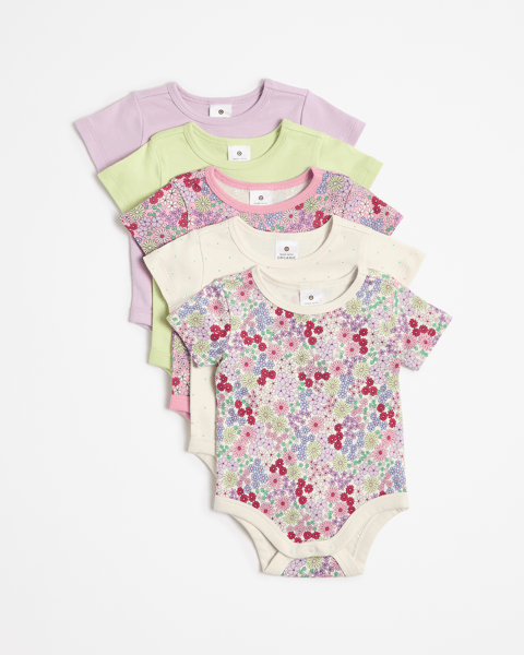 Baby Organic Cotton Bodysuits 5 Pack - Floral | Target Australia