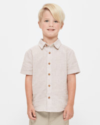 Linen Blend Textured Stripe Shirt - Beige | Target Australia