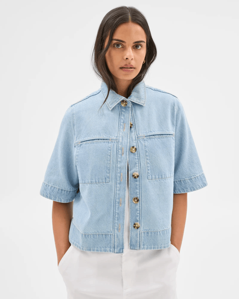 Denim Short Sleeve Shacket | Target Australia