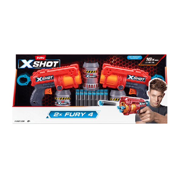 XSHOT Excel Double Fury 4 Blaster Combo Pack (16 Darts, 3 Cans) by ZURU ...