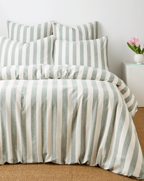 Reid Stripe Linen/Cotton Quilt Cover Set - Agave Green | Target Australia