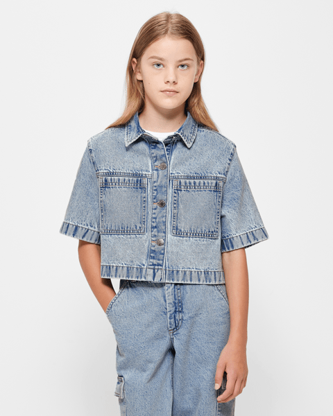 Denim Short Sleeve Overshirt | Target Australia