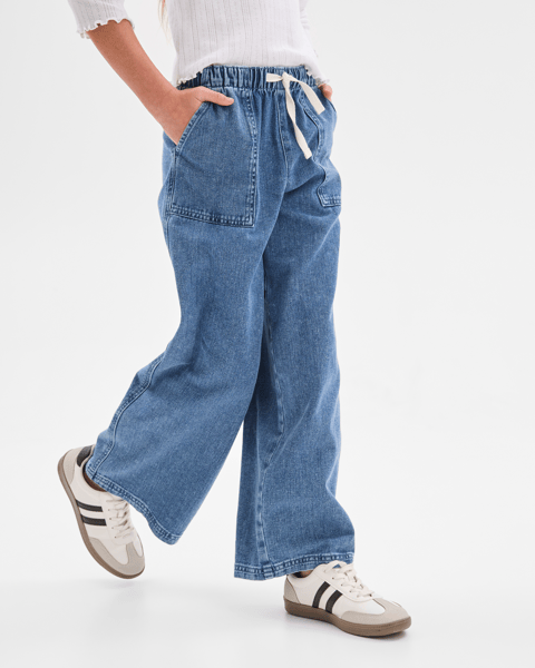 Wide Leg Pull On Denim Pants - Mid Wash | Target Australia