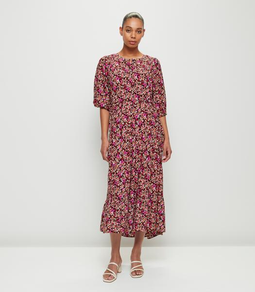Long Sleeve Puff Sleeve Tiered Midi Dress Preview Target Australia