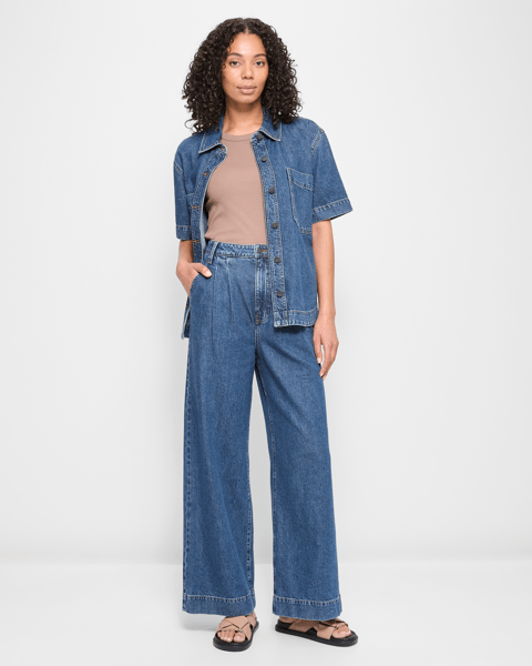 Pleat Front Wide Leg Denim Jeans | Target Australia