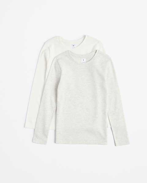 Kids Cotton Waffle Thermal Long Sleeve Tops 2 Pack - Cream/Grey Marle ...