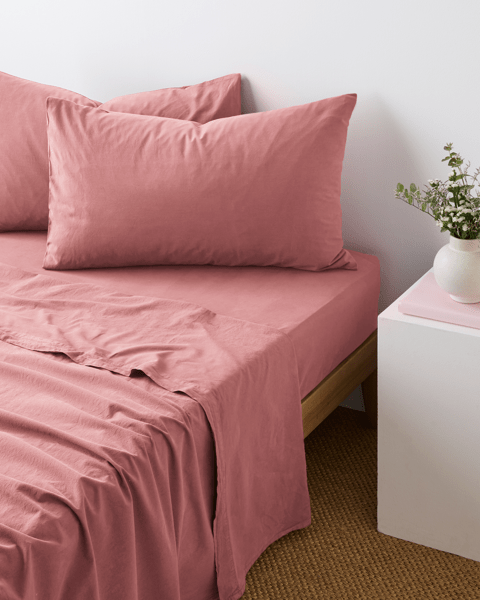 Arlo Stonewash Fitted Sheet - Ash Rose | Target Australia