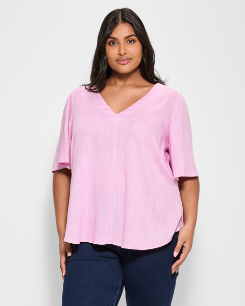 Plus Size Linen Blend V-Neck Top | Target Australia