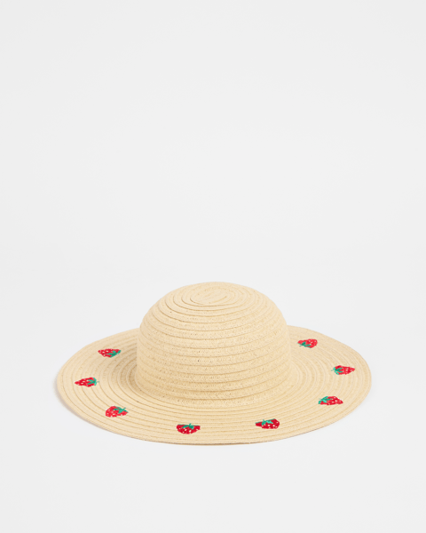 Kids Paper Straw Embroidered Strawberry Hat | Target Australia