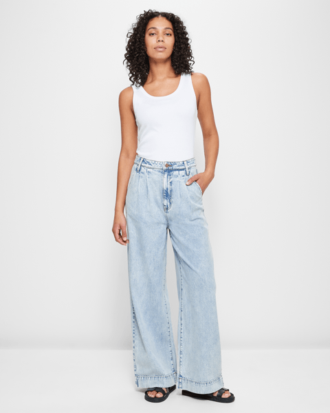 High Rise Pleat Front Wide Leg Denim Jeans | Target Australia