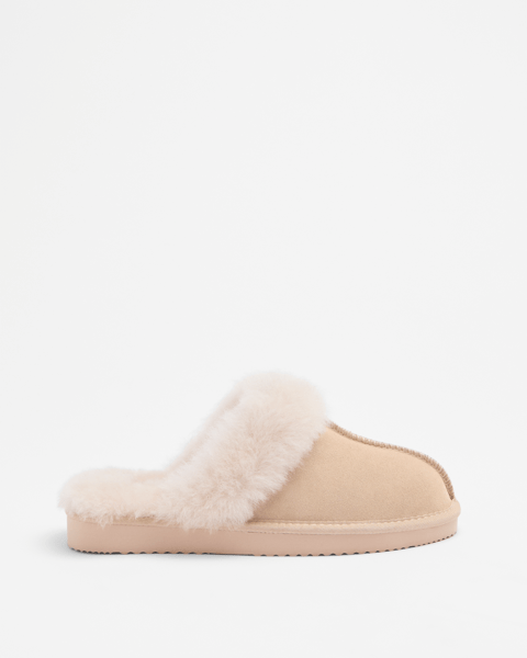 Womens Sheepskin and Leather Slipper Scuff - Beige | Target Australia