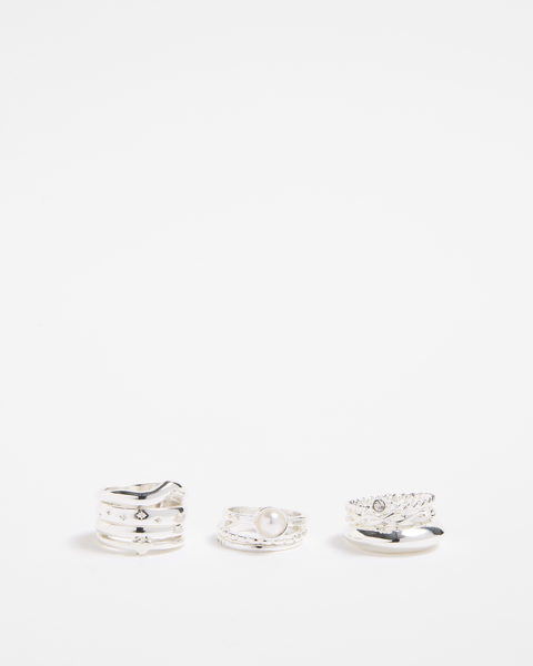 10 Pack Mixed Rings Set - Silver colourway | Target Australia