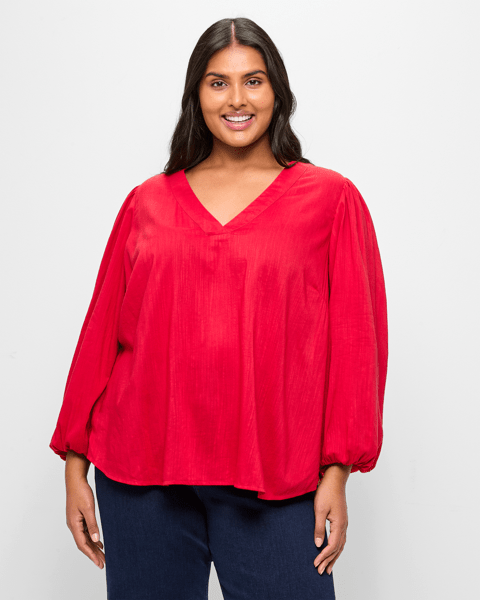Plus Size Long Sleeve V-Neck Top | Target Australia