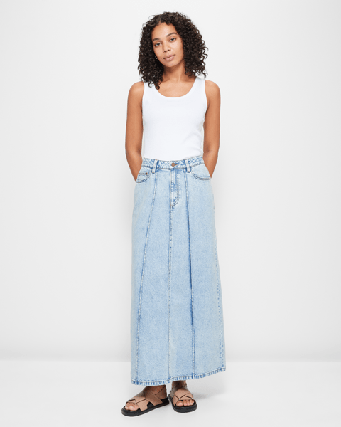Panelled Denim Maxi Skirt | Target Australia