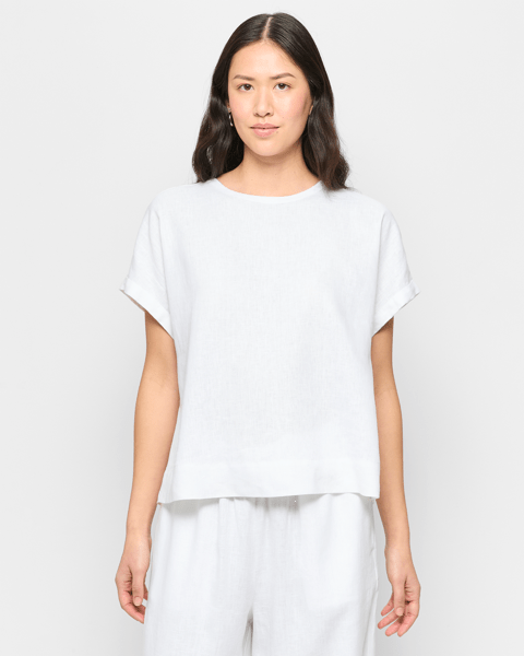European Linen Cuffed T-Shirt - White | Target Australia