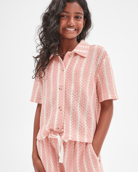 Button Through Knit Stripe Shirt | Target Australia
