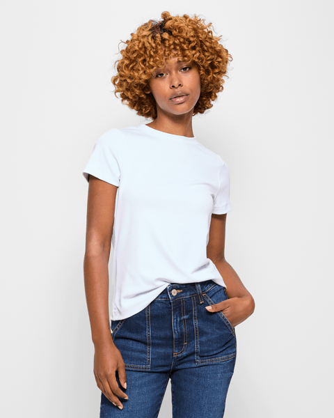 Petites Crew Neck Ribbed T-Shirt - White | Target Australia