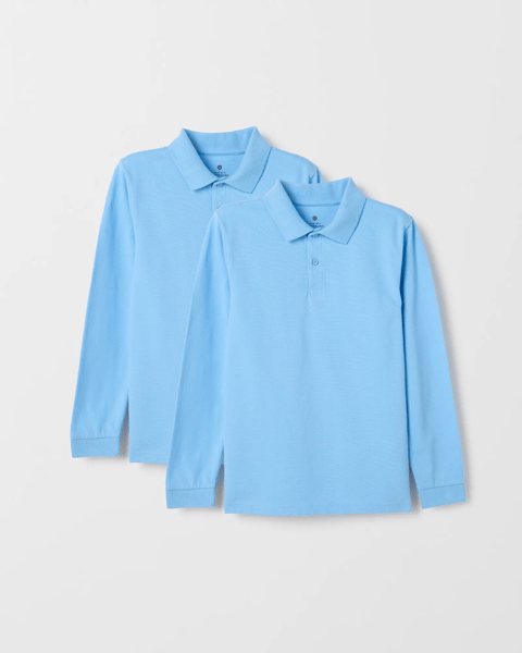 Australian Cotton 2 Pack School Long Sleeve Polo Top - Sky Blue ...
