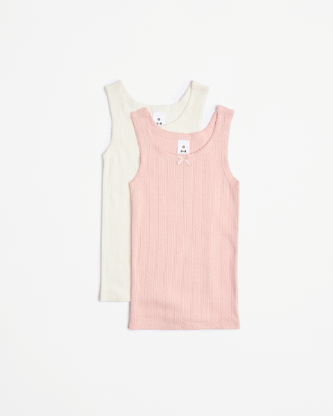 Girls Cotton Pointelle Thermal Tops 2 Pack - Pink/White | Target Australia