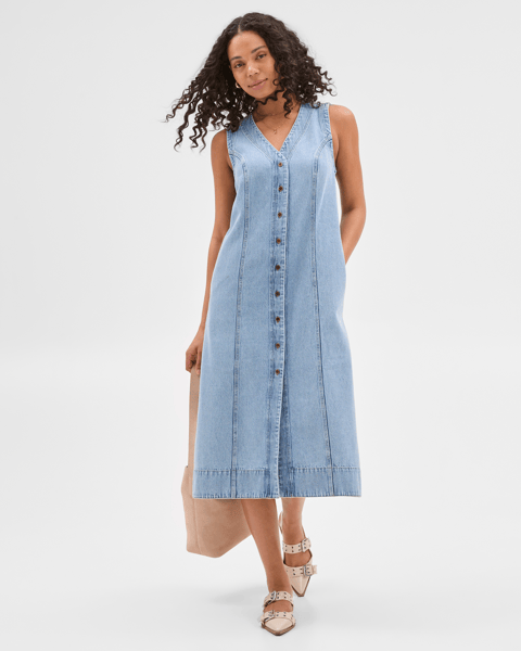 Sleeveless Fit and Flare Denim Maxi Dress | Target Australia