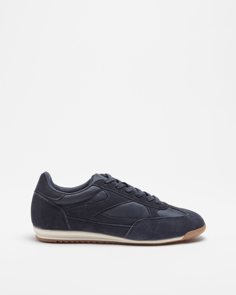 Mens Genuine Suede and Nylon Retro Sneaker - Navy | Target Australia