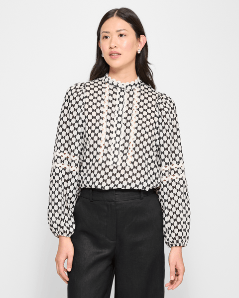 Long Sleeve Lace Detail Blouse - Preview | Target Australia