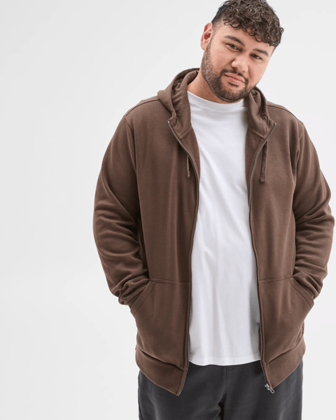 Plus Size Core Australian Cotton Blend Zip Thru Hoodie - Chocolate ...
