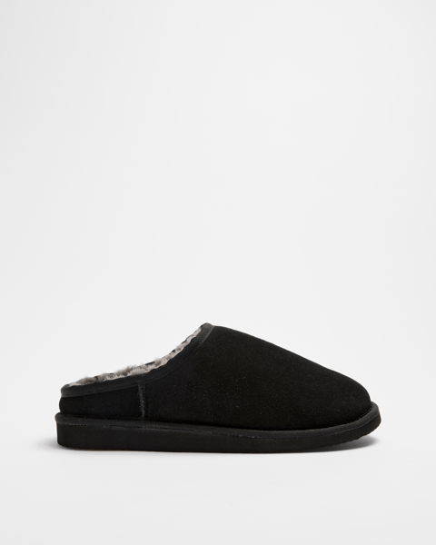 Mens Sheepskin and Leather Scuff Slipper - Black | Target Australia