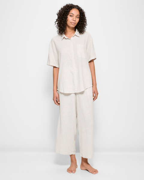Linen Blend 7/8 Pant and Shirt Sleep Pyjama Set | Target Australia