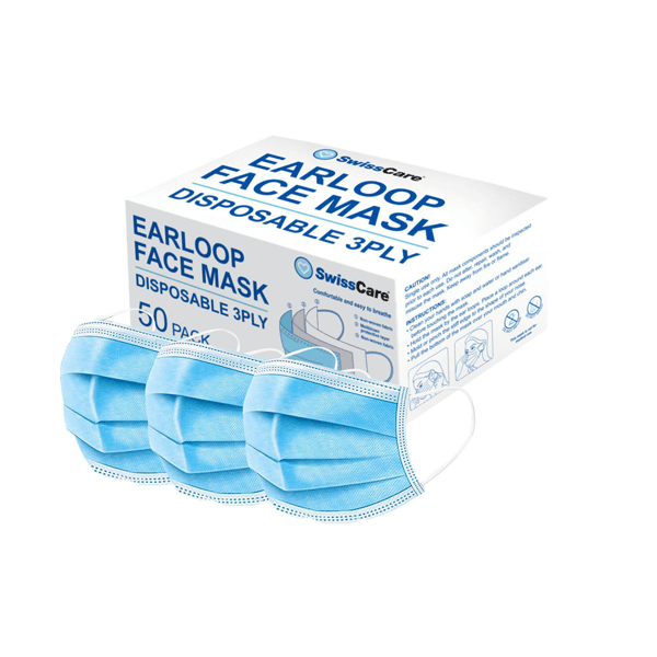 SwissCare Disposable 3 Ply Earloop Face Masks - 50 Pack | Target Australia