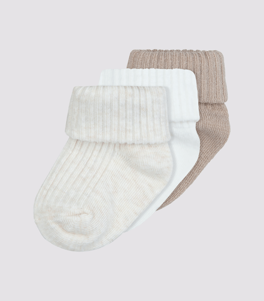 Baby Cotton Blend Turn Over Rib Cuff Socks 3 Pack - Underworks - Oat ...