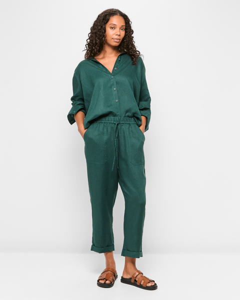 European Linen Tapered Pants - Deep Forest | Target Australia