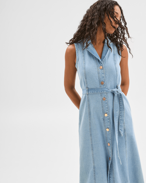 Sleeveless Denim Belted Midi Shirt Dress - Classic Bleach | Target ...