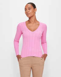 V-Neck Variegated Rib Knit Top - Preview - Pink | Target Australia