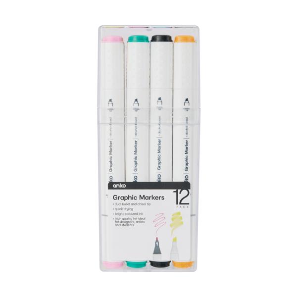 Dual-Tip Graphic Markers, 12 Pack - Anko | Target Australia