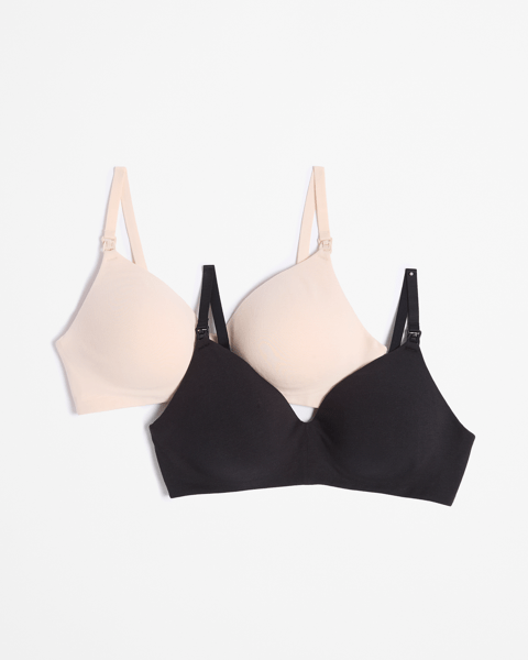Maternity Organic Cotton 2 Pack Wirefree T-Shirt Bras - Black/Bare ...
