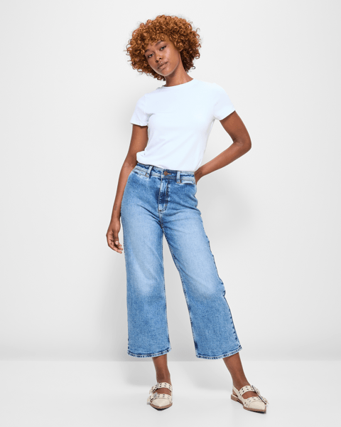Petites Crop Length Wide Leg Denim Jeans - Kelsey - Daybreak Blue ...